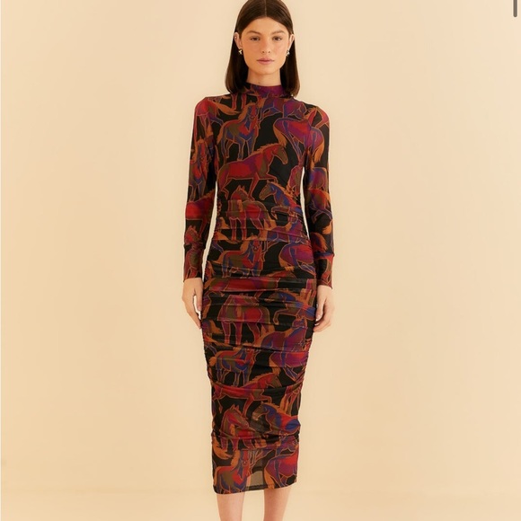 FARM Rio | Dresses | Farm Rio Sold Out Black Wild Horses Tulle Midi ...